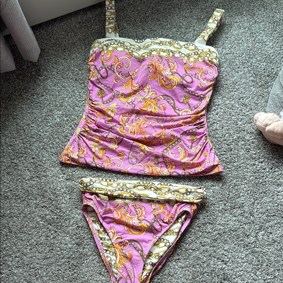 Carmen Marc Valvo | Swim | Pink And Gold Swirl Tankini Set Carmen Marc ...